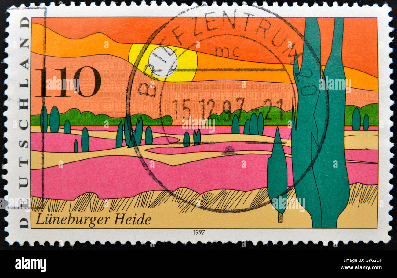 GERMANY - CIRCA 1997: stamp printed in Germany shows Luneburg Heath ...