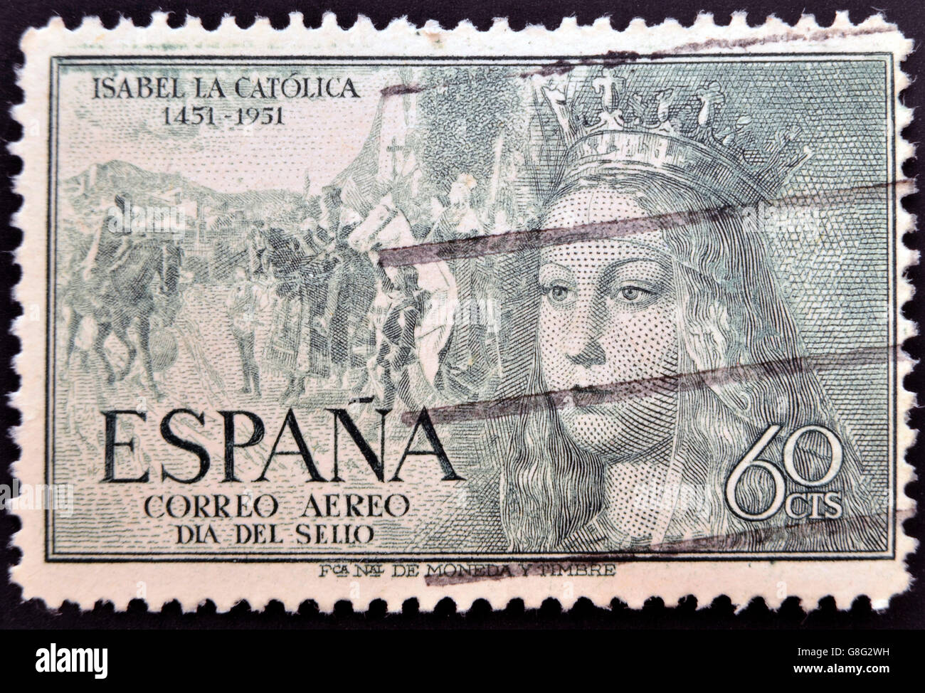 SPAIN - CIRCA 1951: A stamp printed in Spain shows Queen Isabel the ...