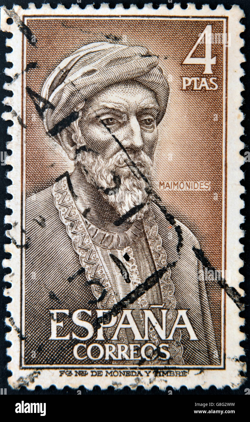 SPAIN - CIRCA 1967: A stamp printed in Spain shows Maimonides, circa ...