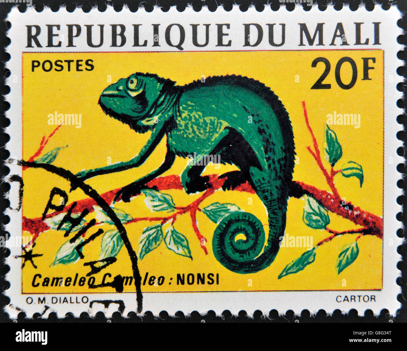 MALI - CIRCA 1976: stamp printed in Mali shows Chameleon, circa 1976 ...