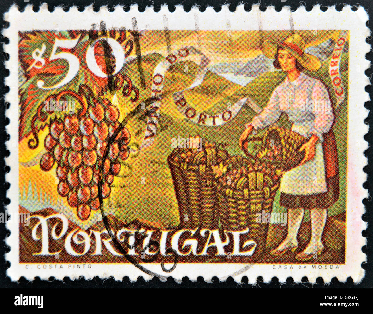 PORTUGAL - CIRCA 1970: A stamp printed in Portugal shows woman picking ...