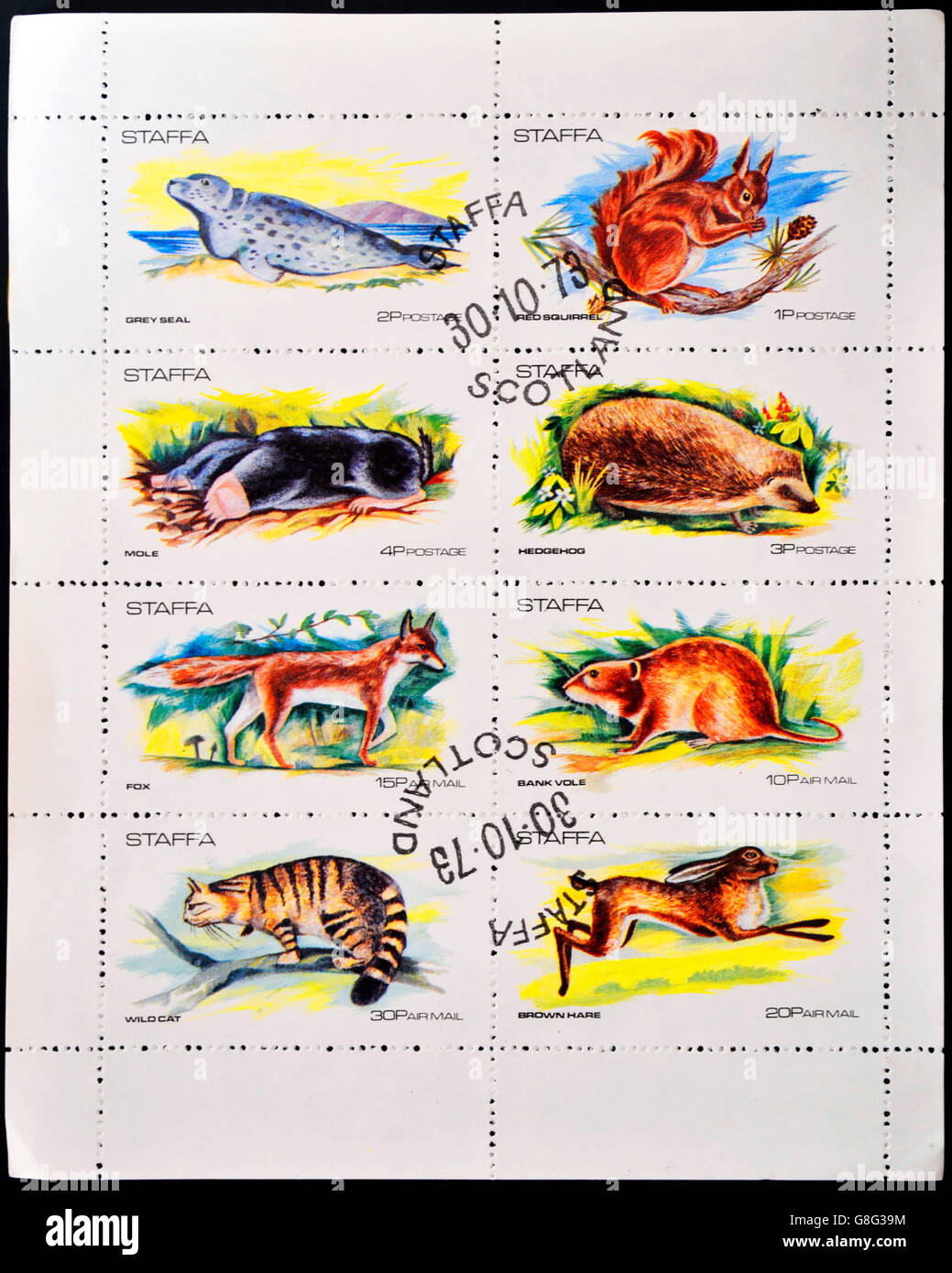 STAFFA - CIRCA 1973: collection of stamps from Staffa shows animals ...