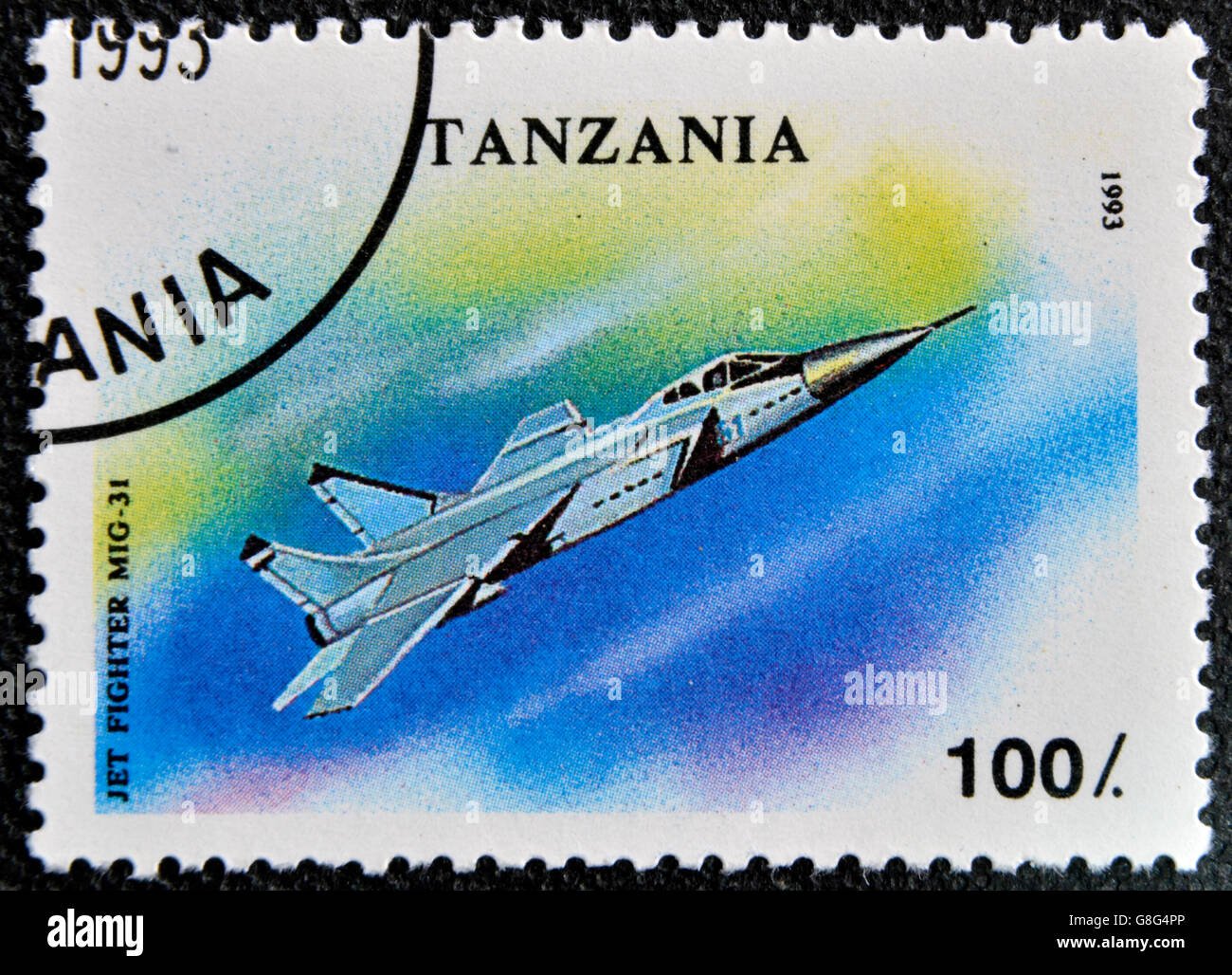 TANZANIA - CIRCA 1993: A stamp printed in Tanzania shows jet fighter ...