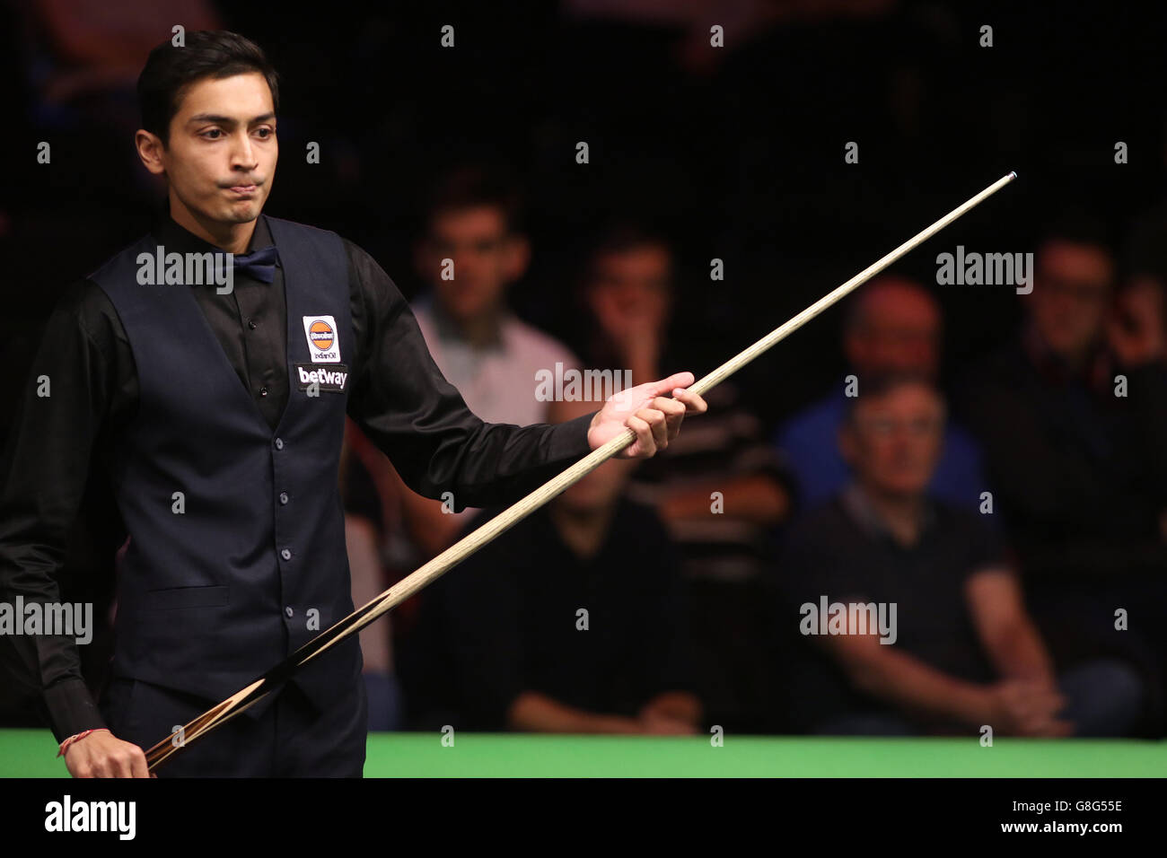 Aditya Mehta of India during day five of the 2015 Betway UK Snooker ...