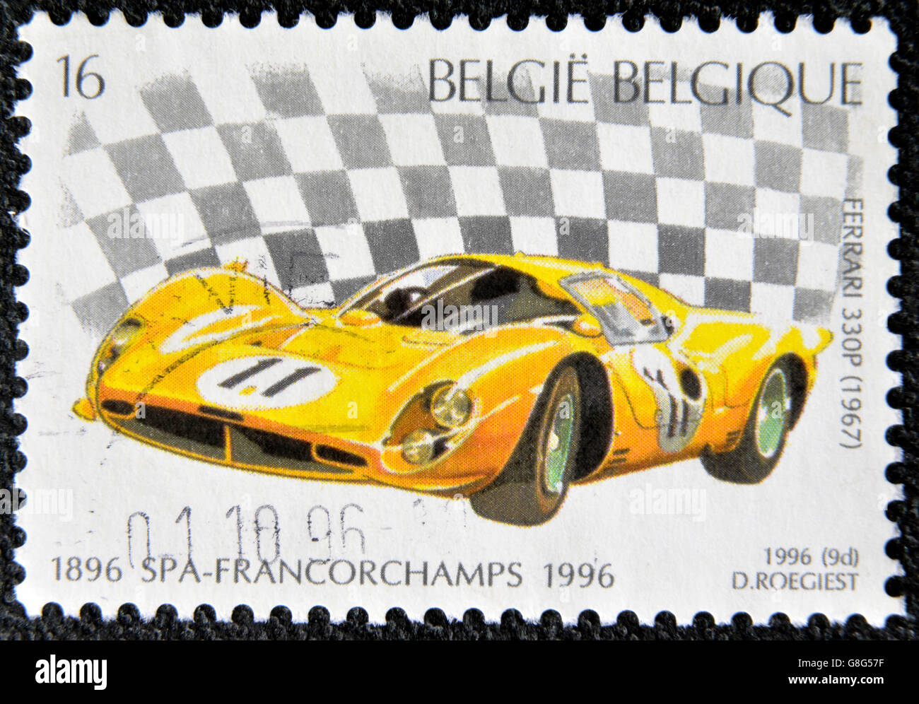 BELGIUM - CIRCA 1996: A stamp printed in Belgium shows Ferrari 330p ...