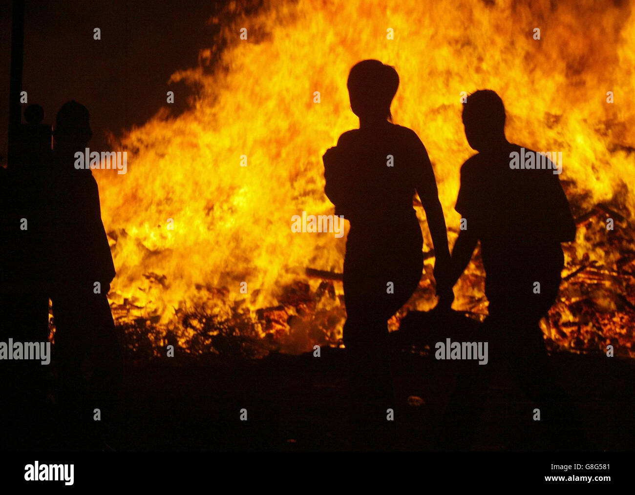 A bonfire is set alight in Broughshane, Co Antrim. Across Northern ...