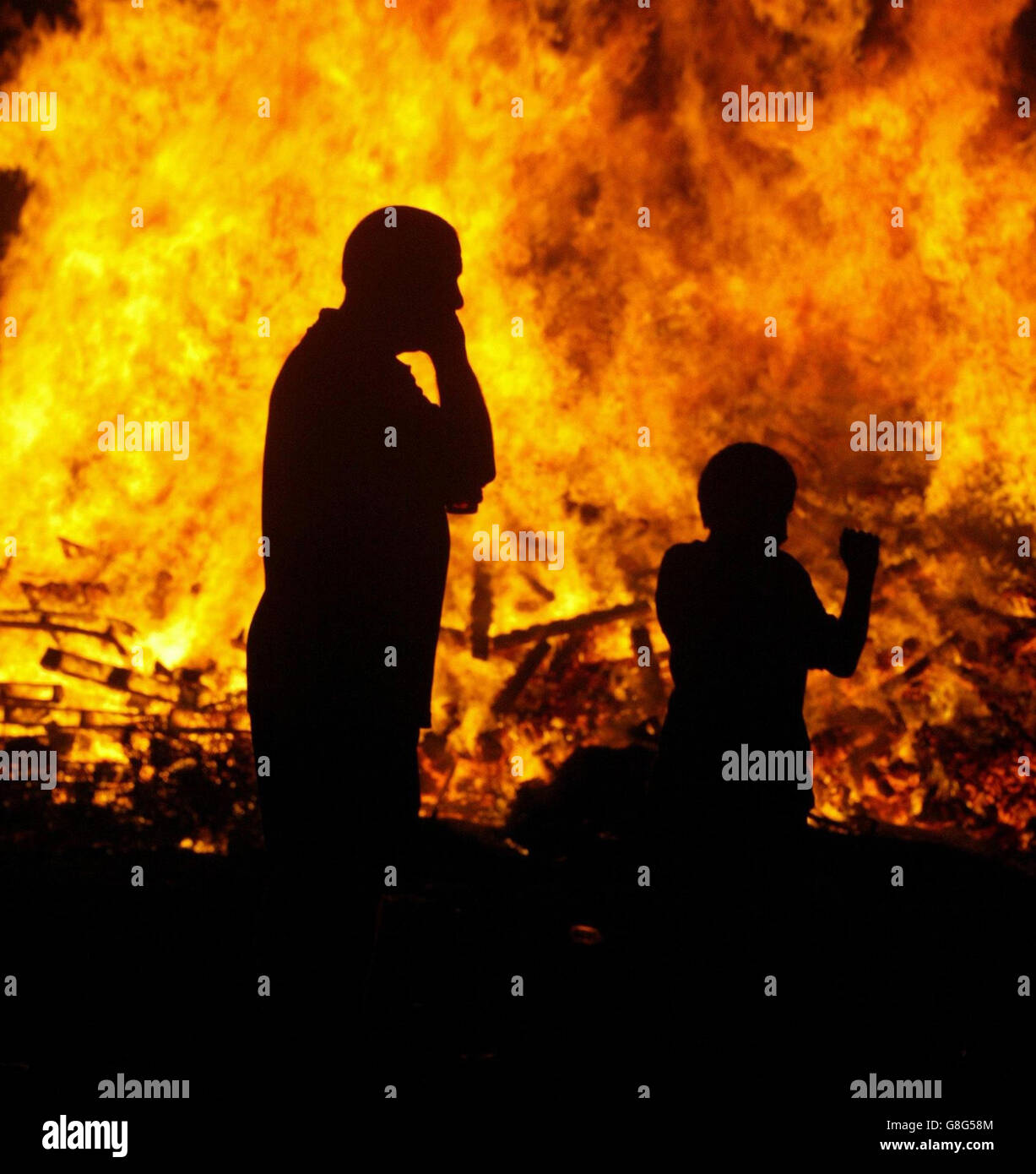A bonfire is set alight in Broughshane, Co Antrim. Across Northern ...