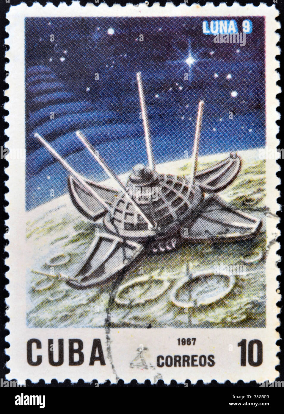 CUBA - CIRCA 1967: A stamp printed in Cuba shows Luna 9 spacecraft ...