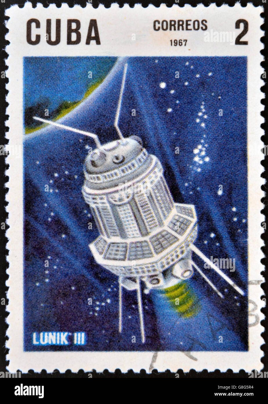 CUBA - CIRCA 1967: A stamp printed in Cuba shows the Soviet space probe ...
