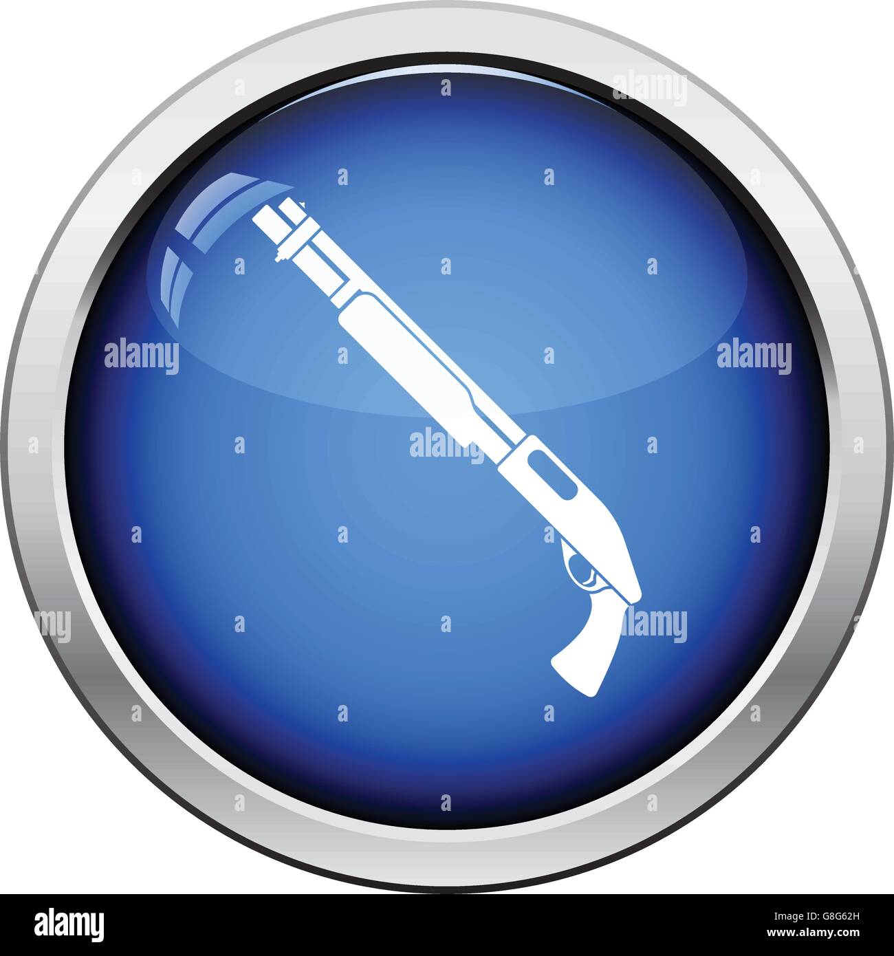 Pump-action shotgun icon. Glossy button design. Vector illustration ...
