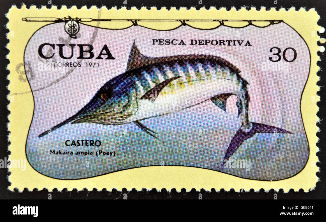 CUBA - CIRCA 1971: A stamp printed in Cuba dedicated to sport fishing ...