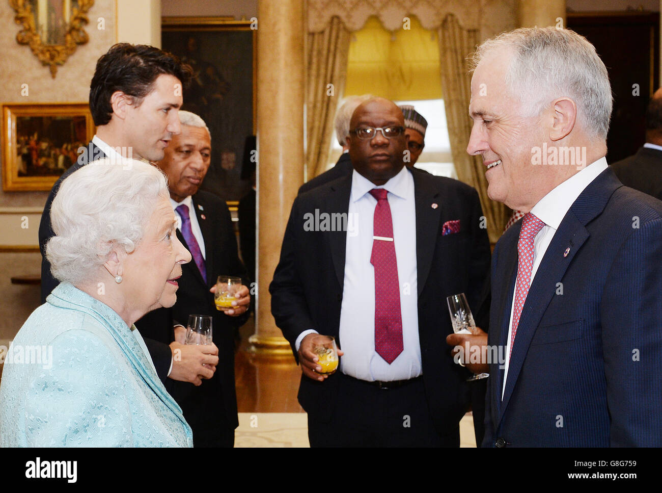 Queen Elizabeth II talks to Australian Prime Minister Malcolm Turnbull ...