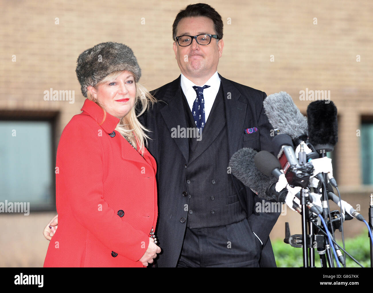 Andrew Fitch-Holland, right, speaks to the media outside Southwark ...
