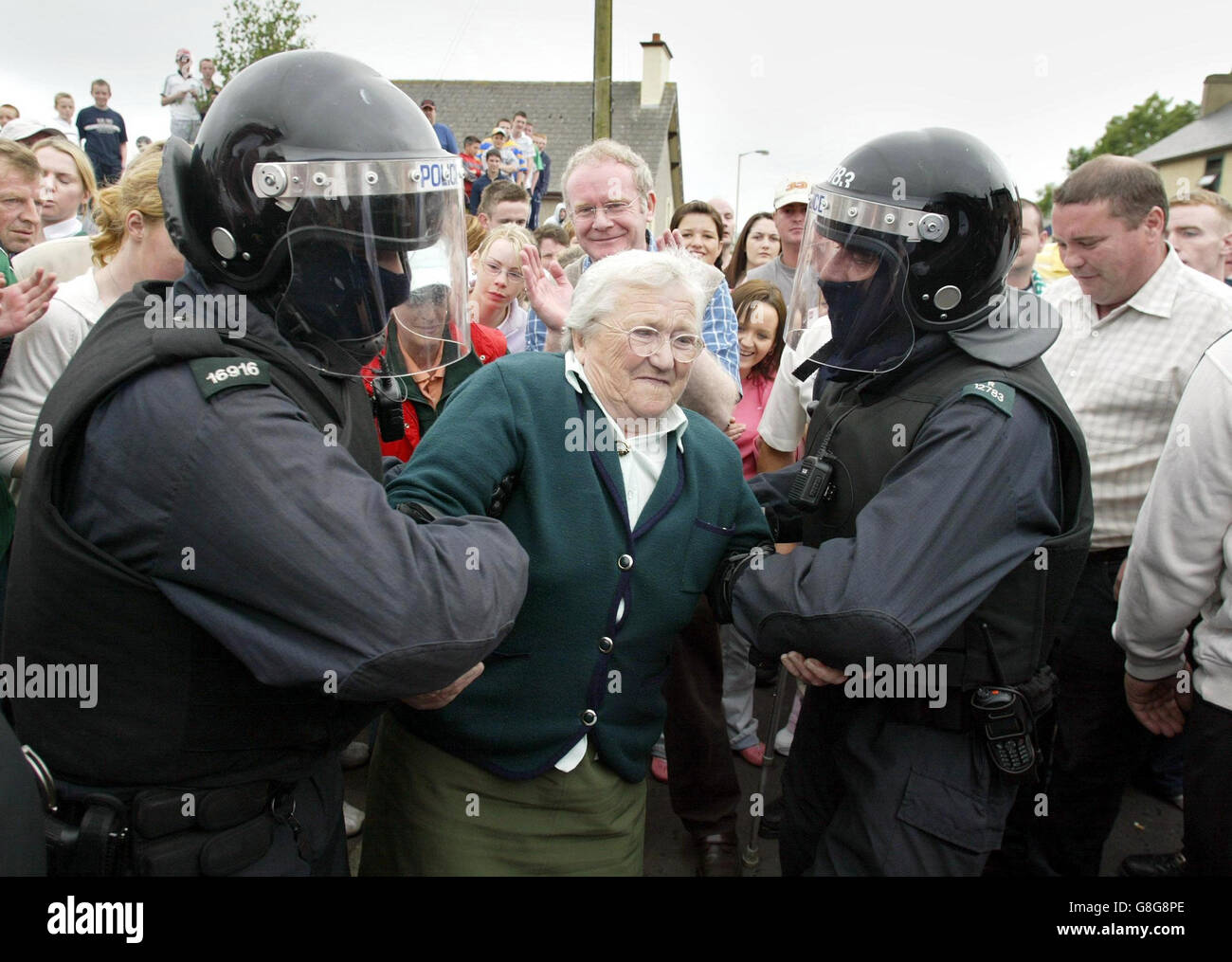 Nationalist Protesters try to block Orangemen - Dunloy Stock Photo - Alamy