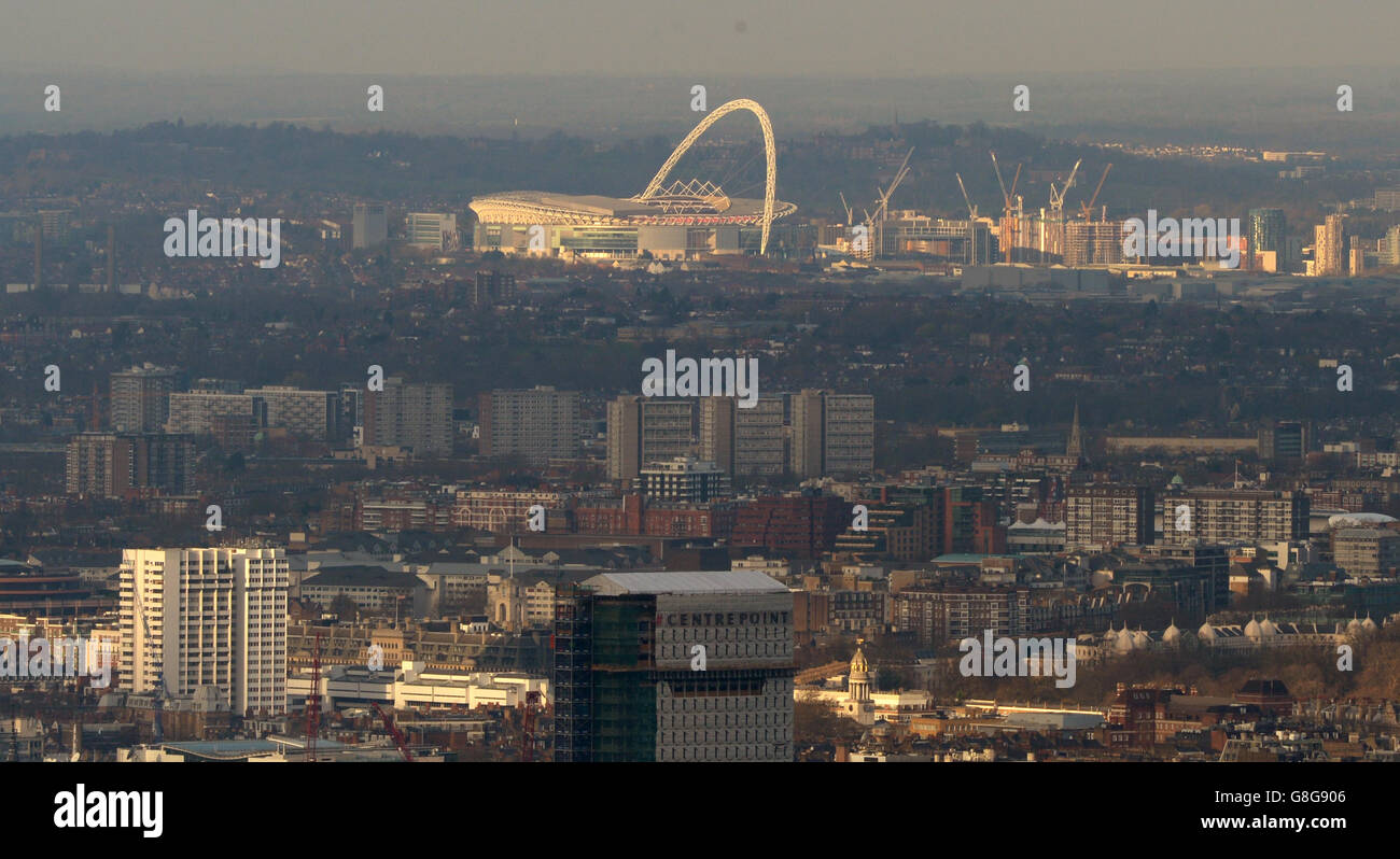 General view of Wembley stadium, London seen from the View at the Shard ...