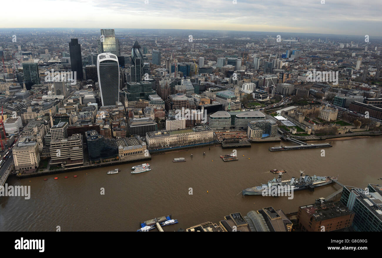 General view of the City of London including the Tower of London, Tower ...