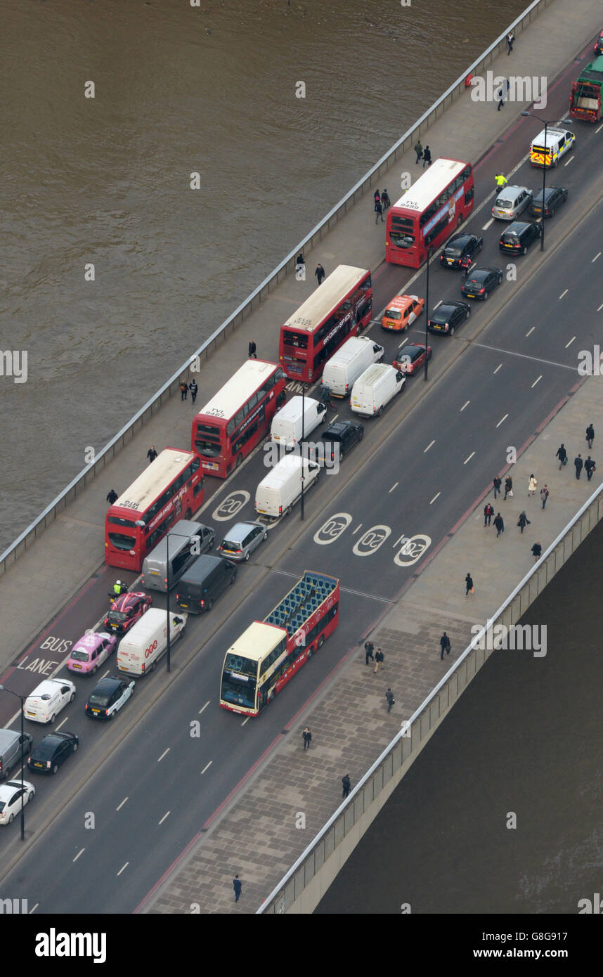 City Views from The Shard - London. General view of buses and commuters ...