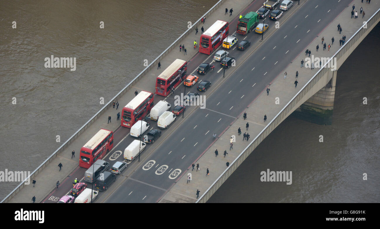 City Views from The Shard - London. General view of buses and commuters ...