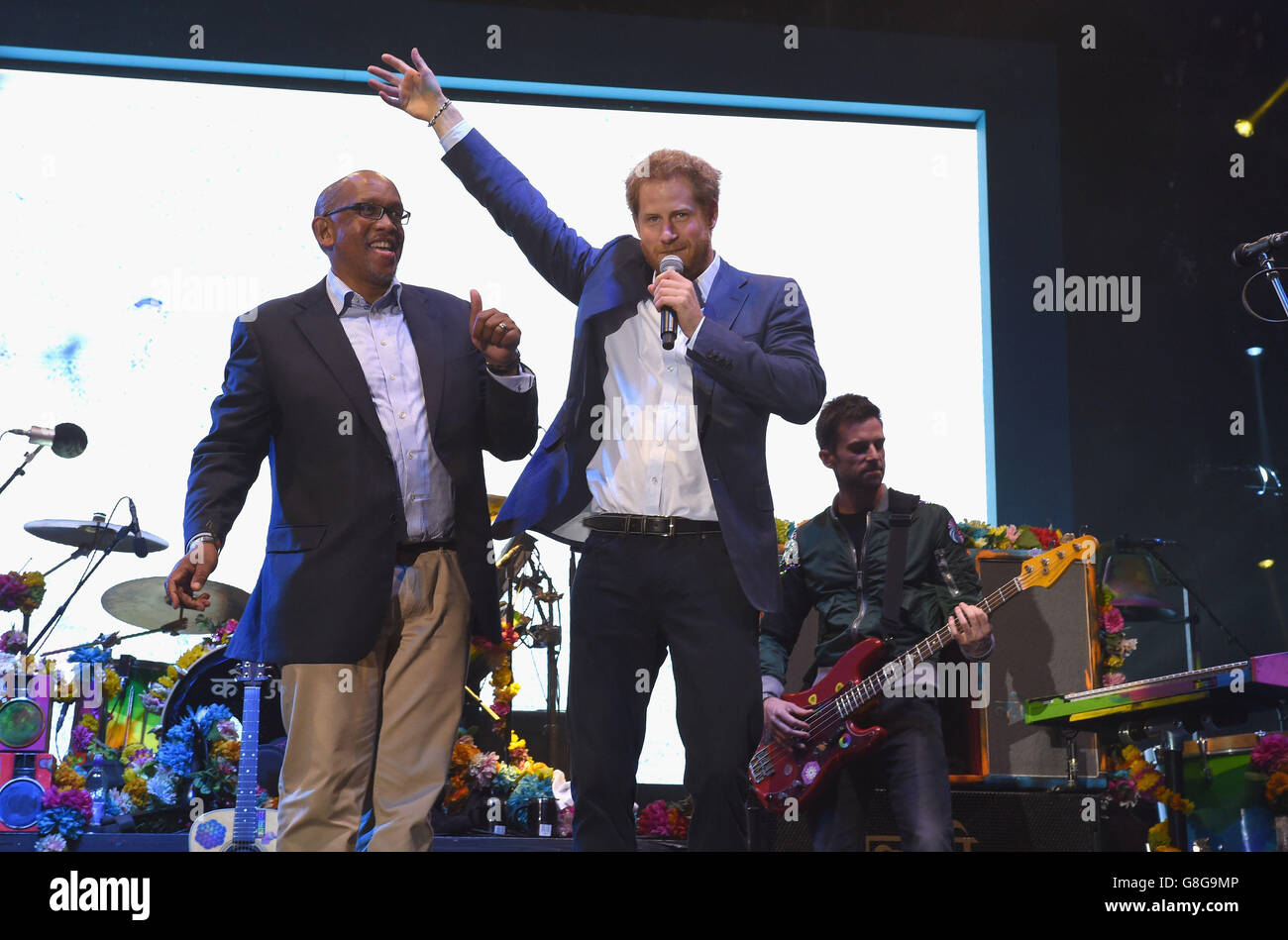 Prince Harry (centre) with Sentebale charity co-founder Prince Seeiso ...