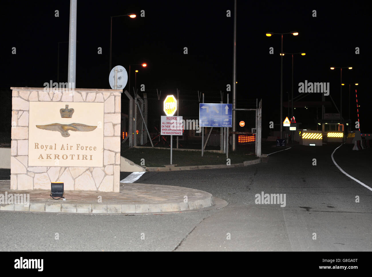 The entrance to RAF Akrotiri in Cyprus, as RAF Tornado GR4 jets at the ...