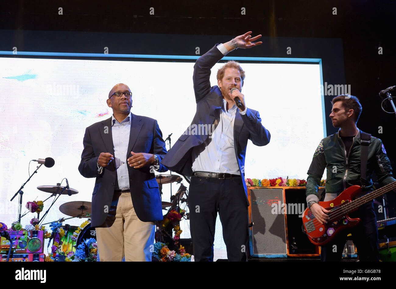Prince Harry (centre) with Sentebale charity co-founder Prince Seeiso ...