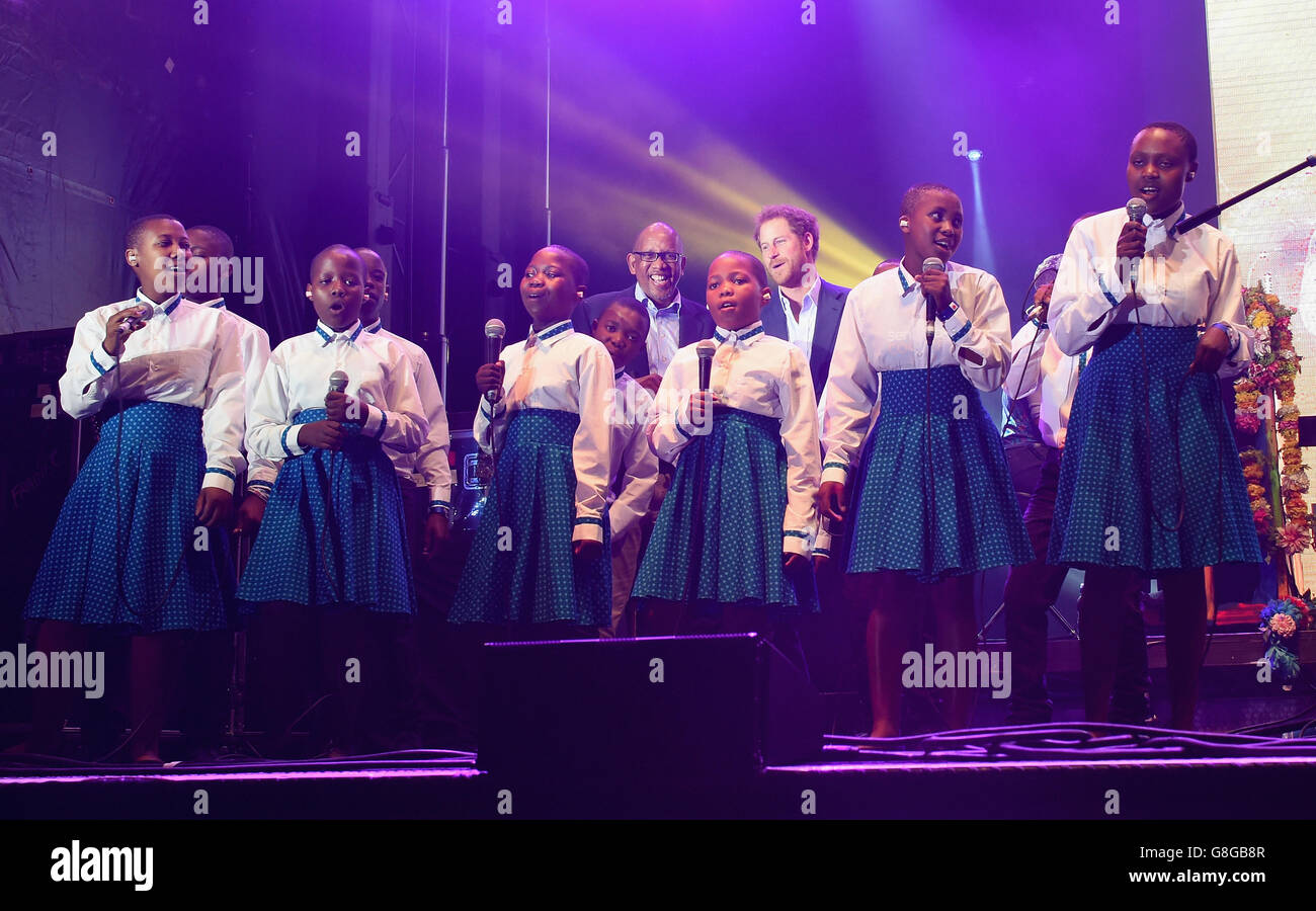 Prince Harry (centre) with Sentebale charity co-founder Prince Seeiso ...
