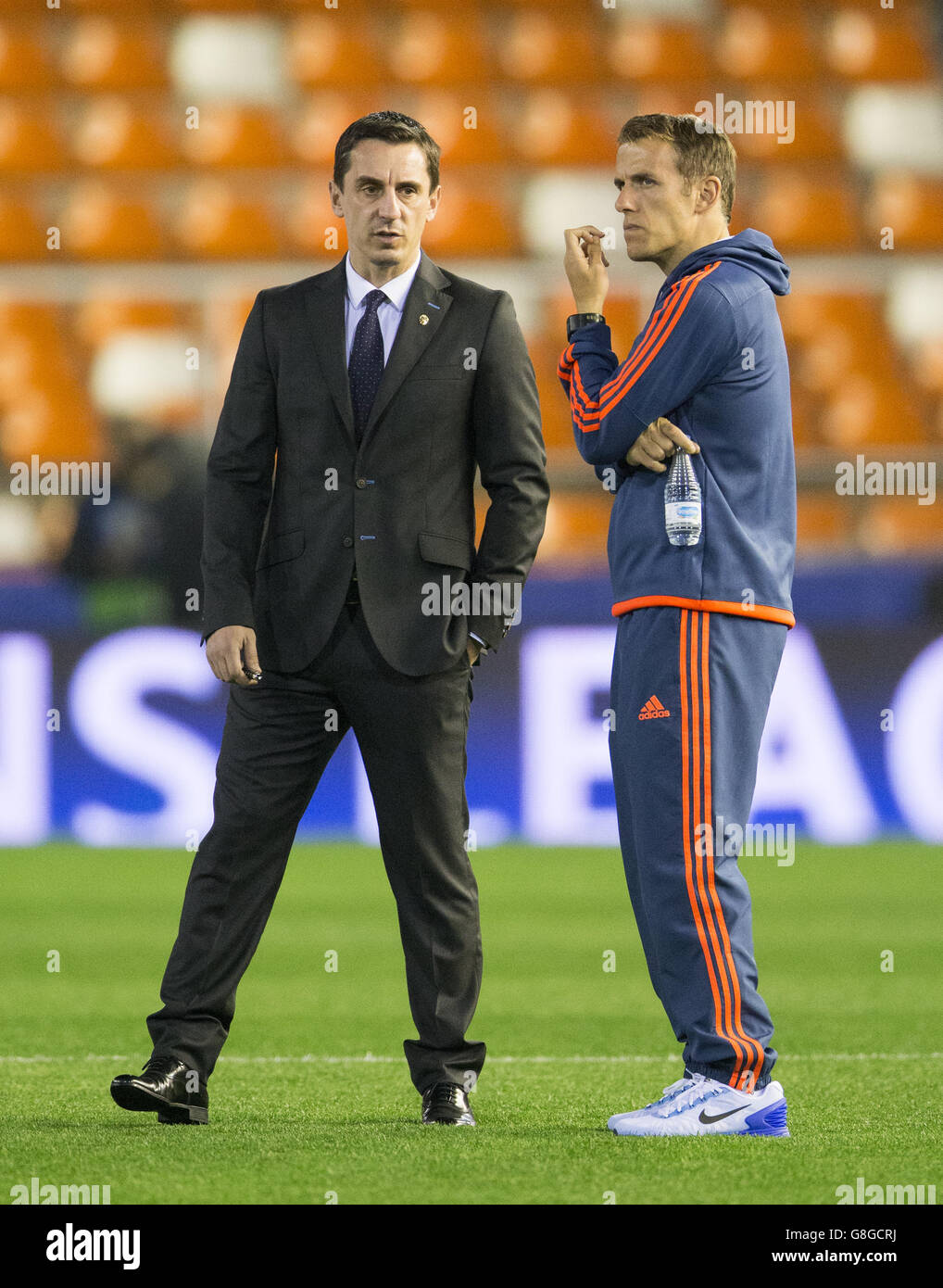 Valencia manager gary neville left and his assistant hi-res stock ...