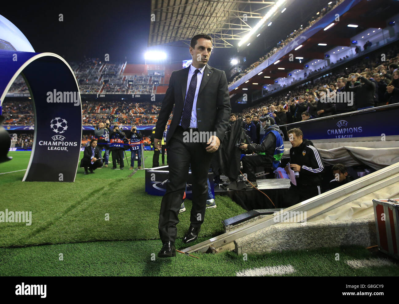 Valencia manager gary neville left and his assistant hi-res stock ...