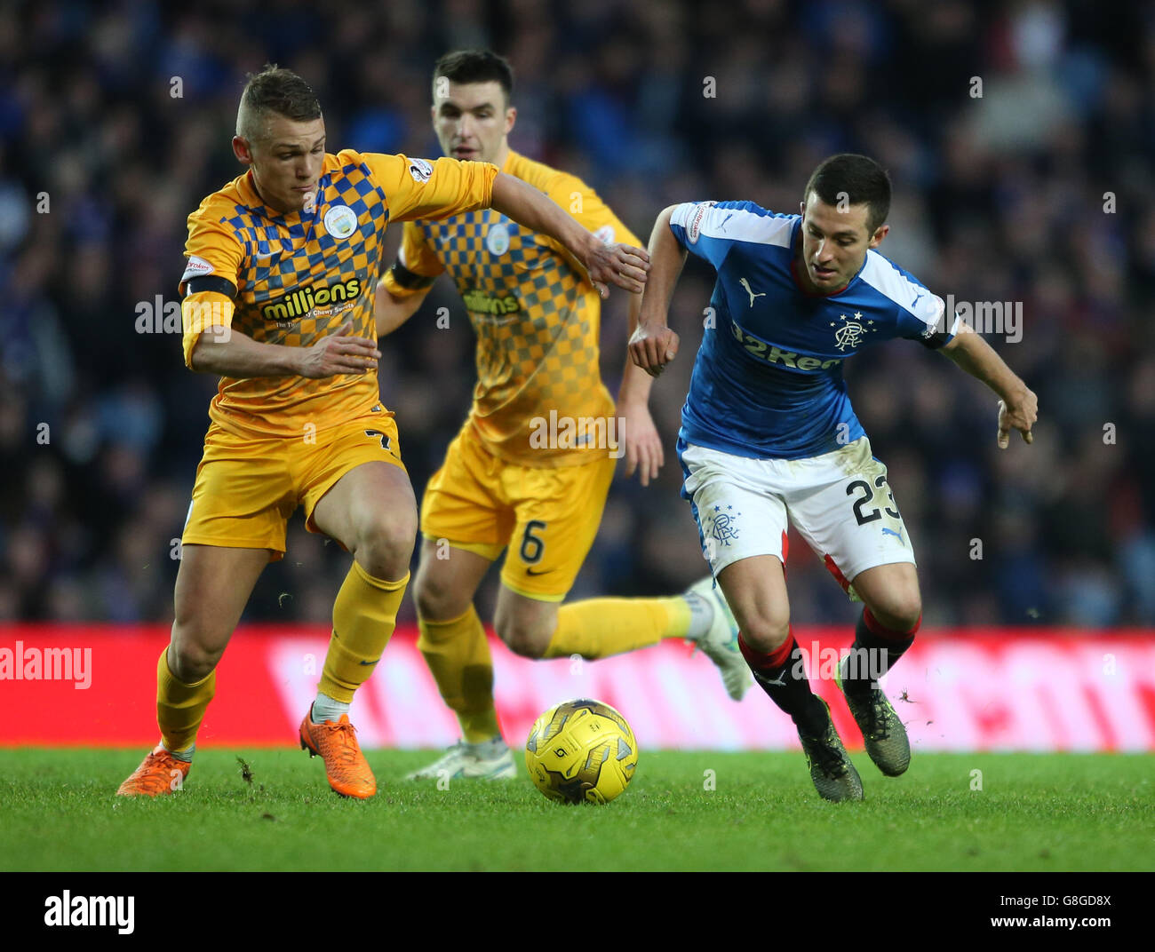 Rangers' Jason Holt (right) challenges Greenock Morton's Joe McKee for ...