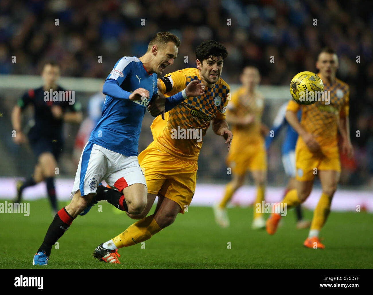 Rangers' Dean Shiels (left) challenges Greenock Morton's Thomas O'Ware ...