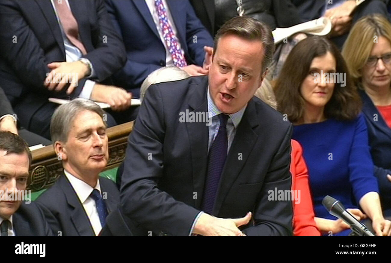 Prime Minister David Cameron speaks during Prime Minister's Questions ...