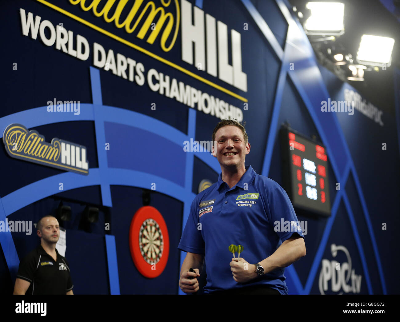 David Pallett celebrates after winning against Kim Huybrechts (not in ...