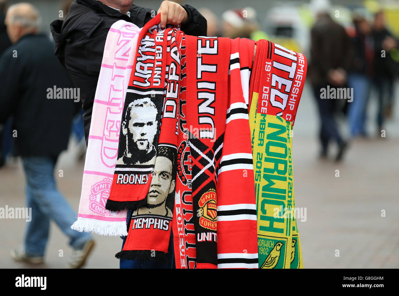 Manchester United scarves on sale outside the ground before the ...