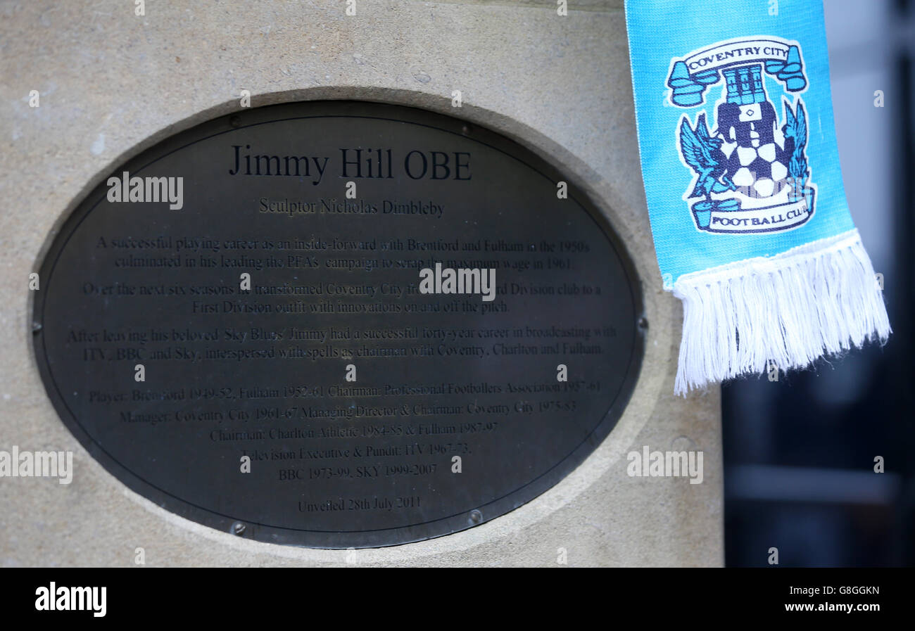 A scarf laid by Coventry City fans at the Jimmy Hill statue near the ...