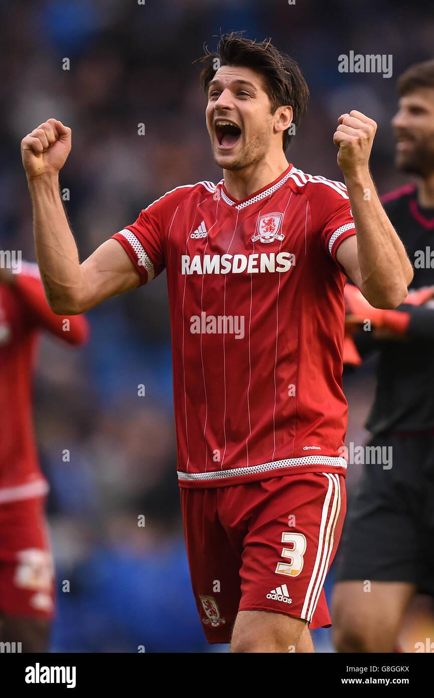 Middlesbrough's George Friend celebrates his sides win at the end of ...