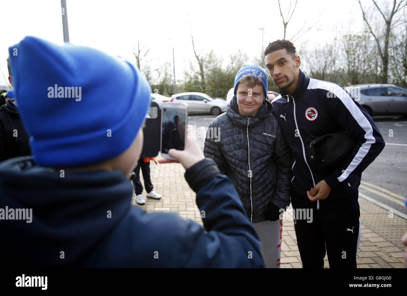 Reading's Nick Blackman poses for pictures with fans as he arrives at ...