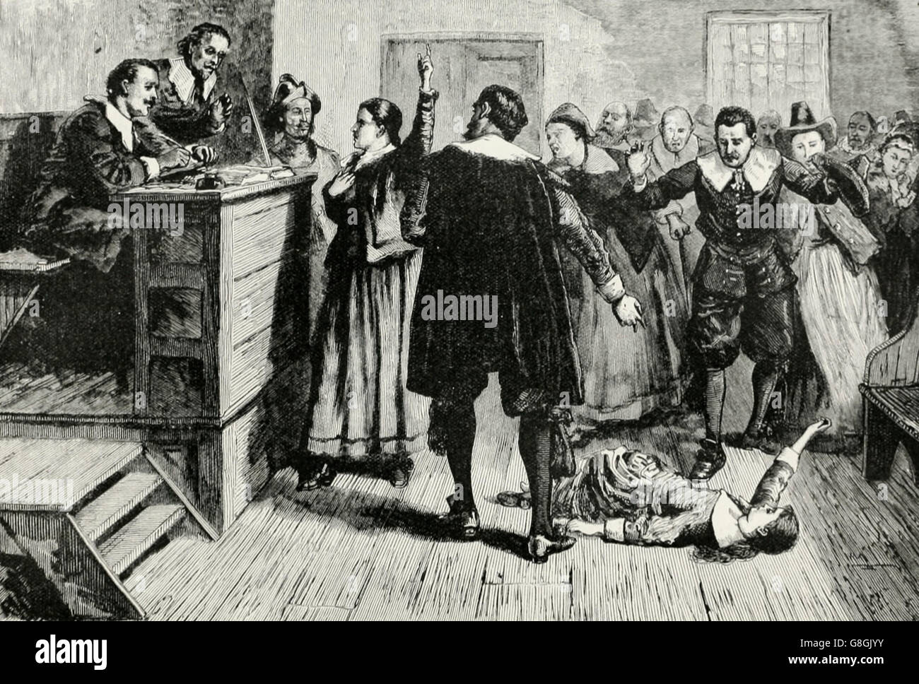 Trial of a witch at Salem, Massachusetts, 1690s Stock Photo - Alamy