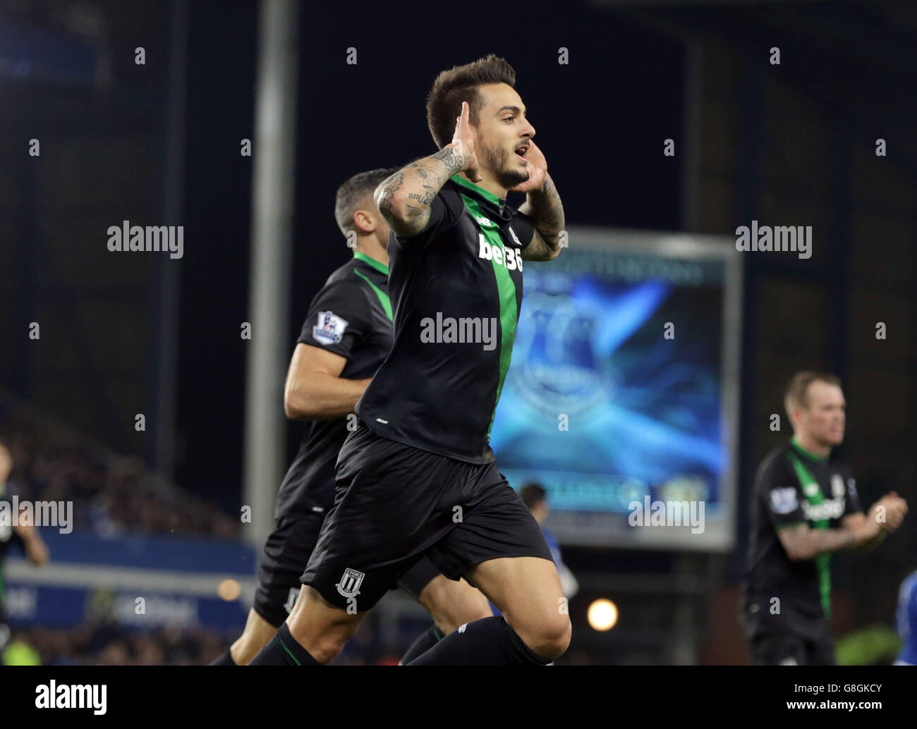 Stoke City's Joselu celebrates after he scores his side's third goal ...