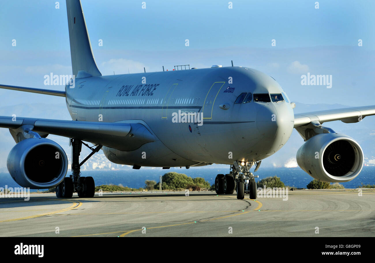 An RAF Voyager refueling tanker arrives back at RAF Akrotiri in Cyprus ...