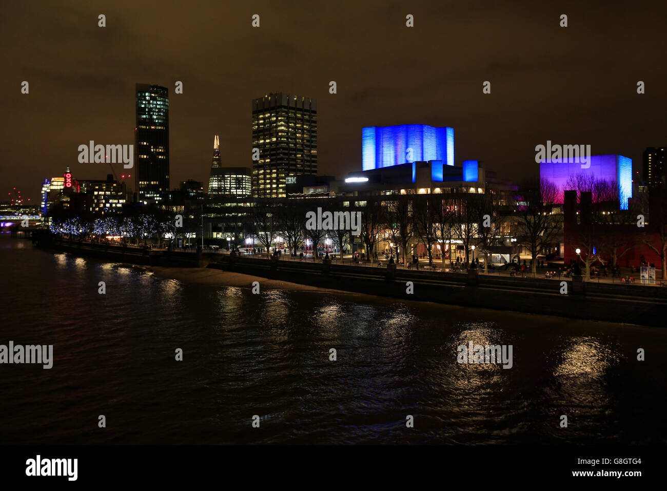 London at night. The South Bank as seen from Waterloo Bridge Stock ...
