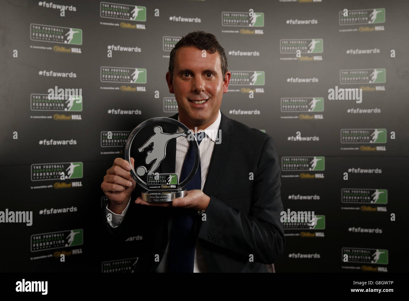 Ian Wadsworth of Wigan Athletic poses with his Away Day of the Year ...