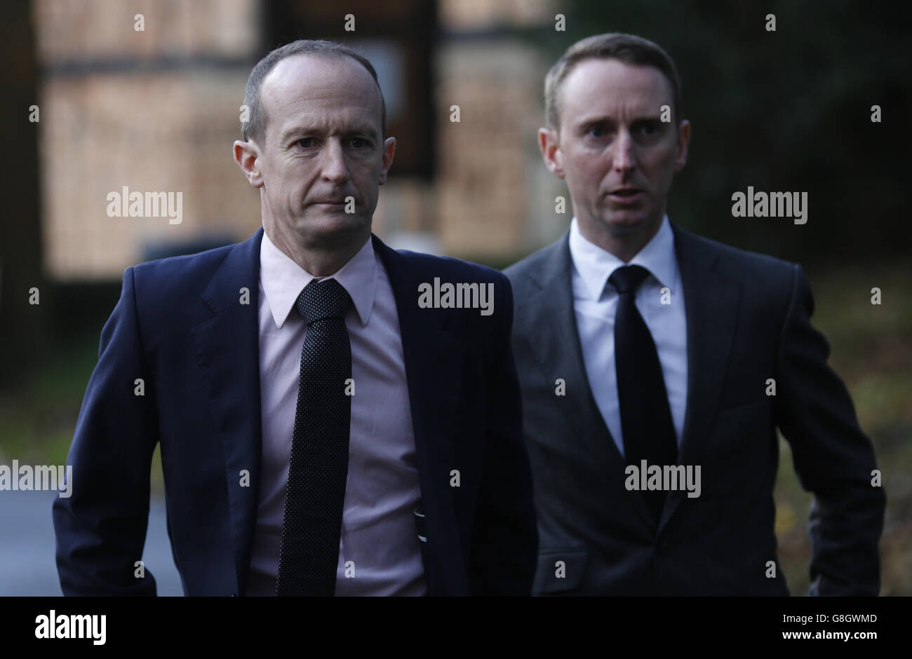 Jockey's Steve Rowne and Martin Dwyer (right) arrive for the Funeral ...