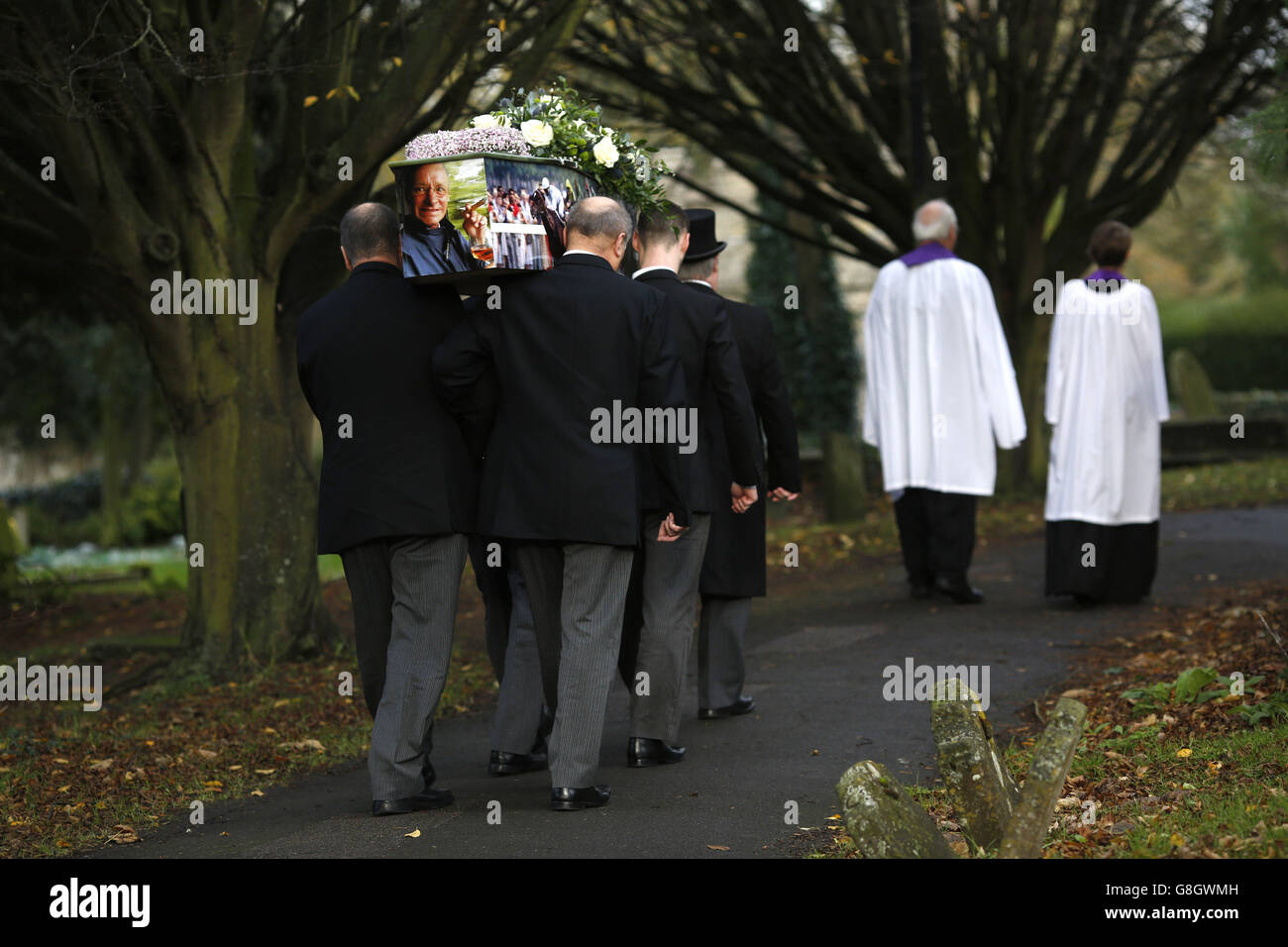 Pat Eddery Funeral. The coffin is carried into the church before the ...