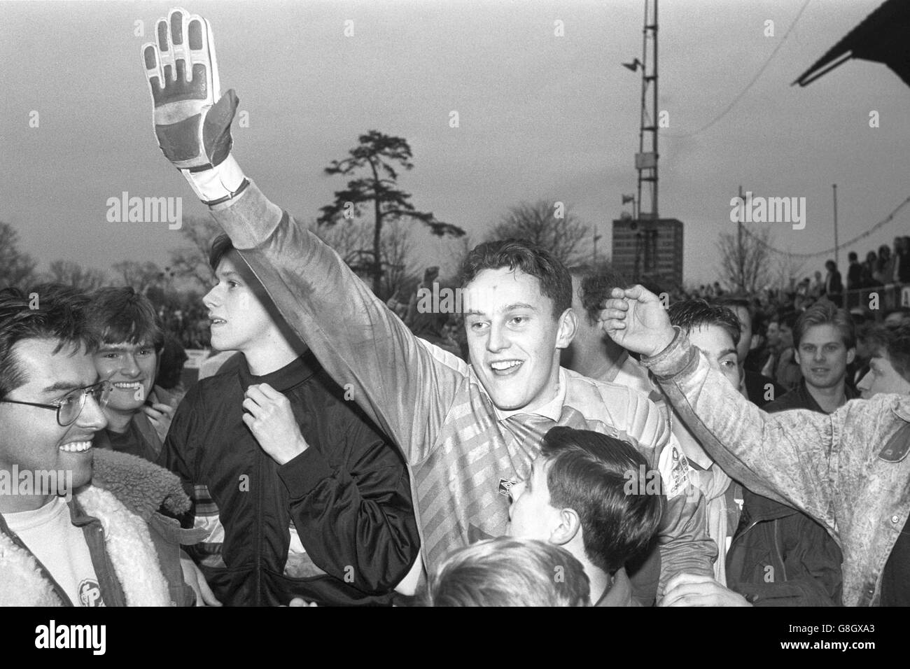 Sutton goalkeeper Trevor Roffey is jubilant after today's shock win by ...