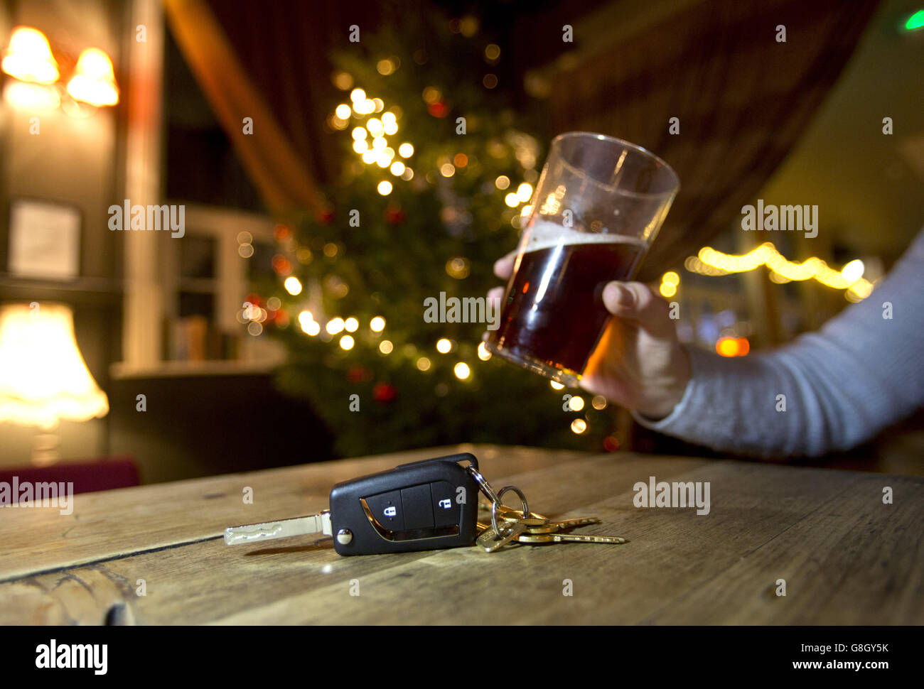 Car keys placed next to a pint of larger in a pub in north London ...