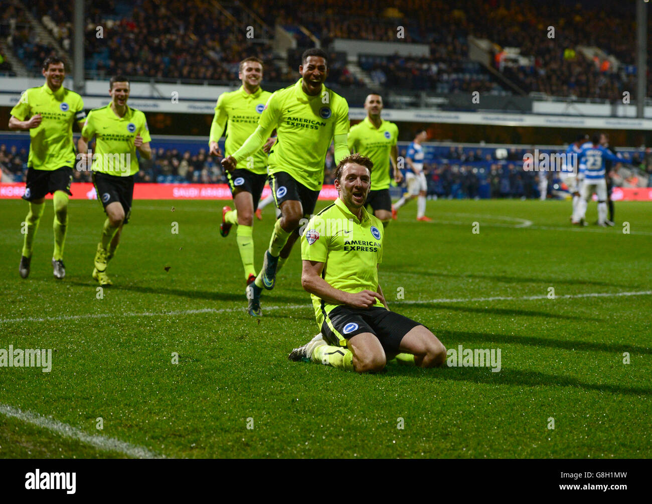 Brighton Hove Albion's Dale Stephens celebrates scoring the first goal ...