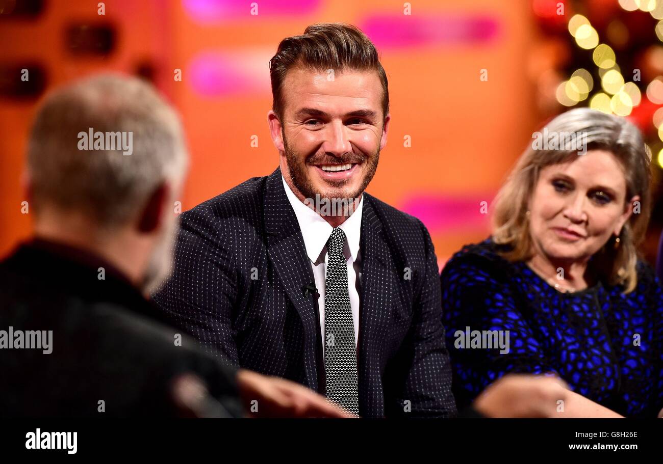 Presenter Graham Norton (left) talks with, David Beckham and Carrie ...