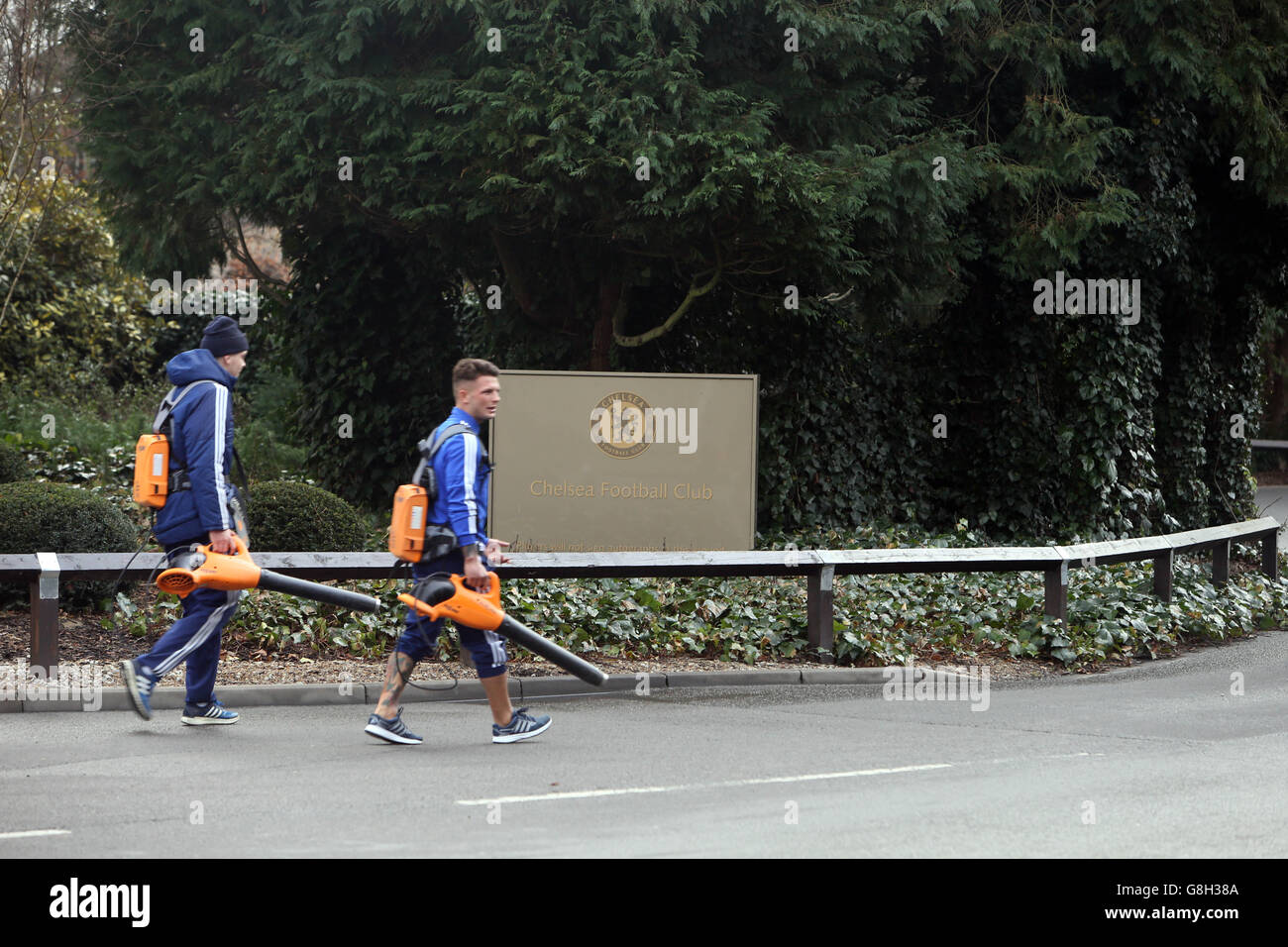 Ground staff leave Chelsea's Cobham training ground. PRESS ASSOCIATION ...