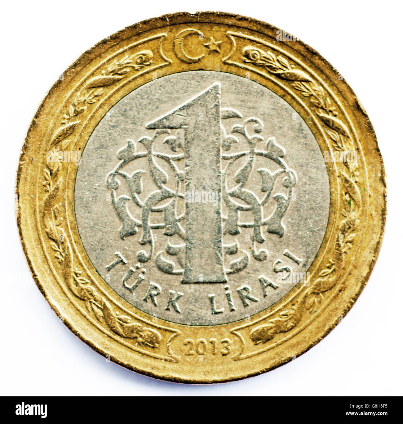 one turkish lira on white background Stock Photo - Alamy