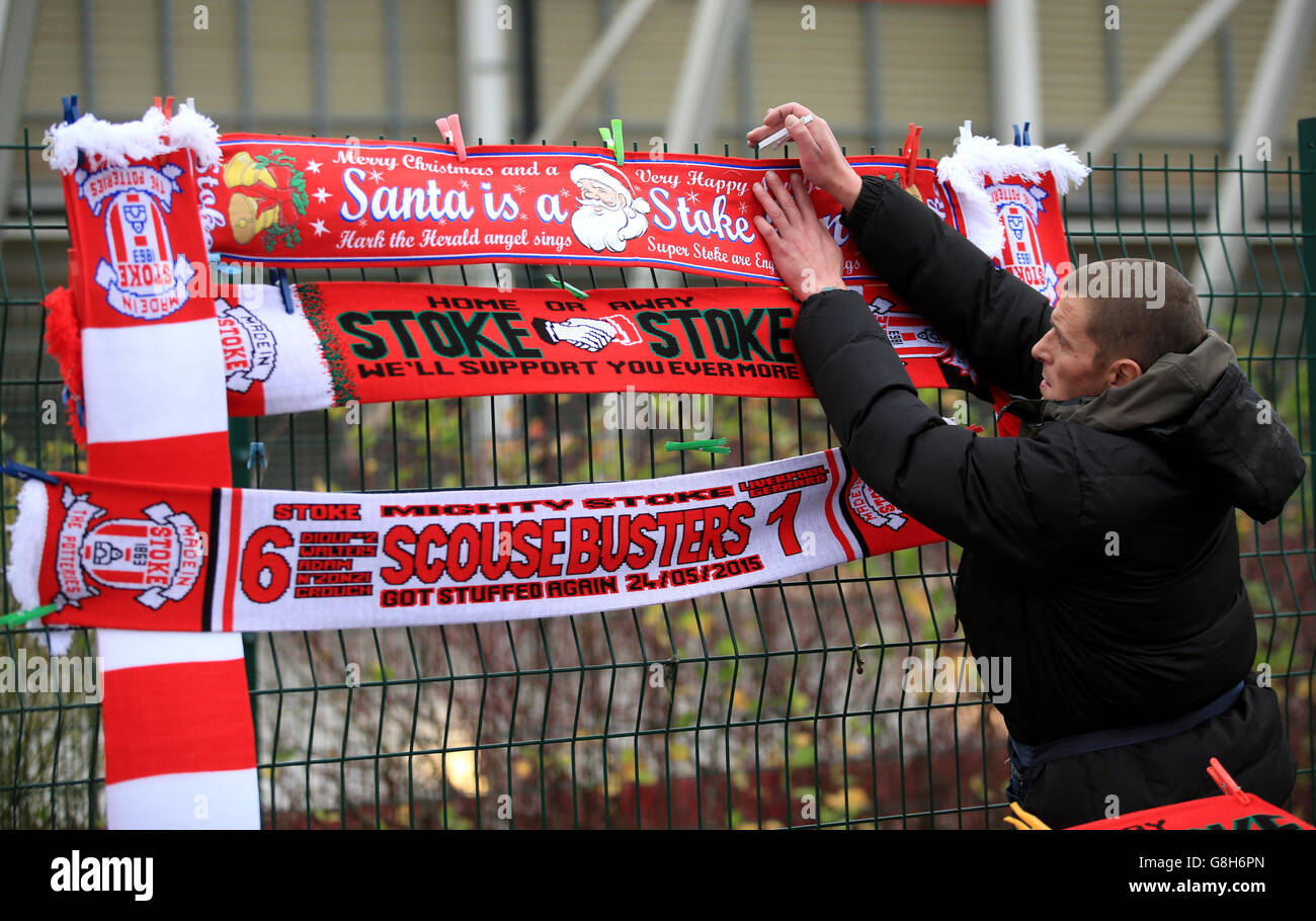 A Stoke City merchandise seller outside the ground before the Barclays ...